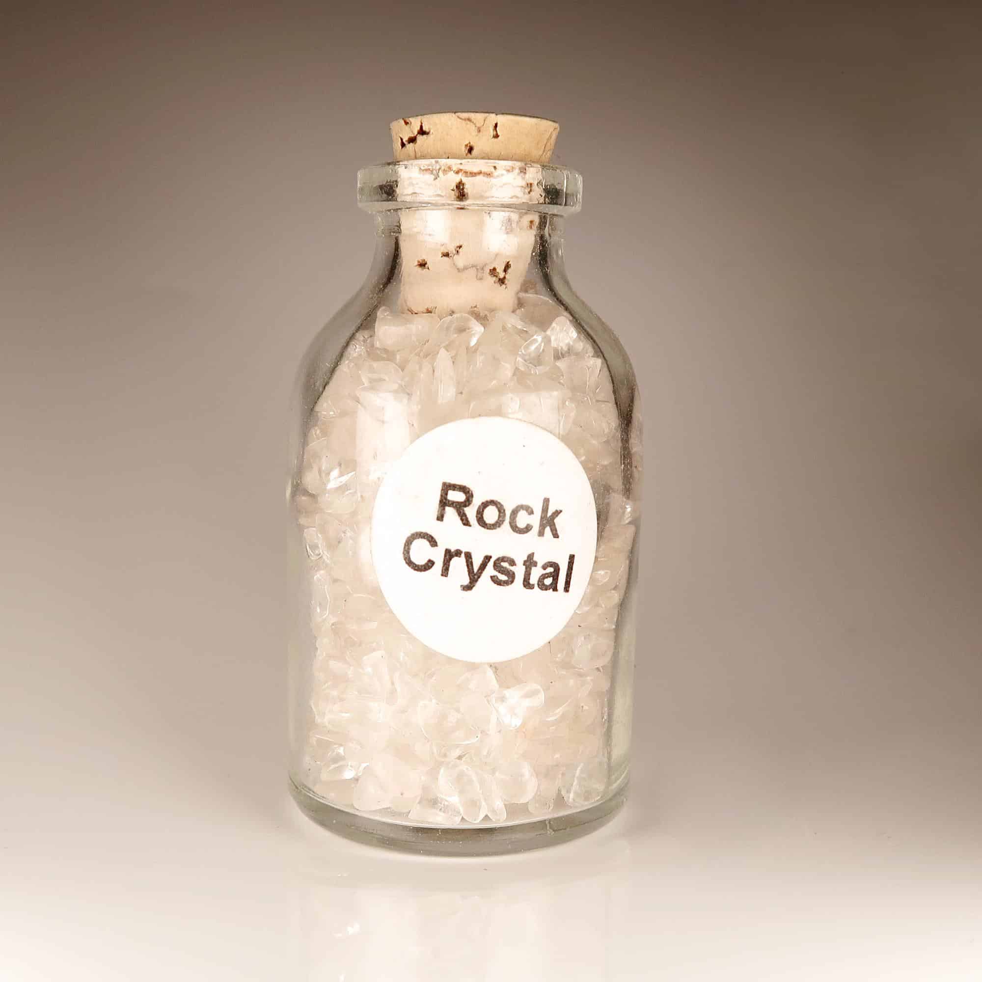 quartz crystal chips in a bottle (rock crystal)