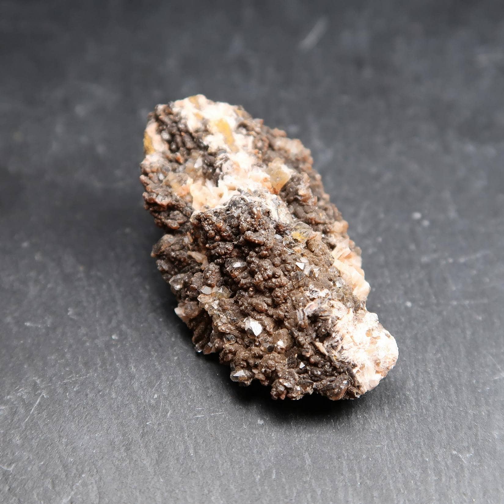 Goethite and Quartz on Baryte specimens from the UK - Albion Fire and Ice