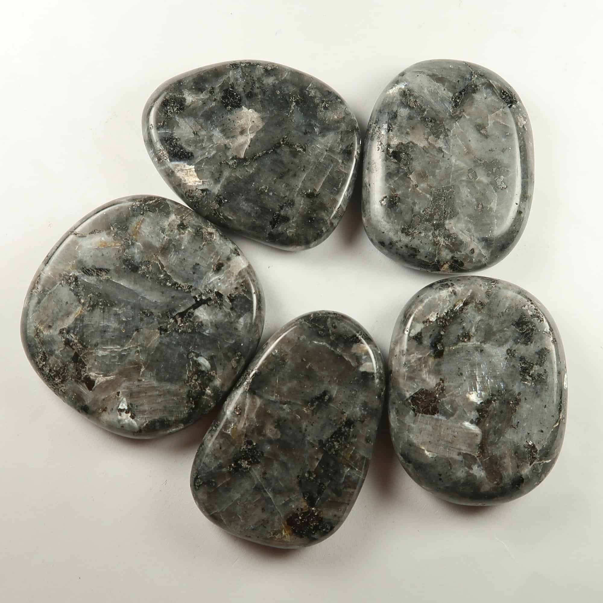Larvikite palmstones | Flashy Norwegian Larvikite palmstones
