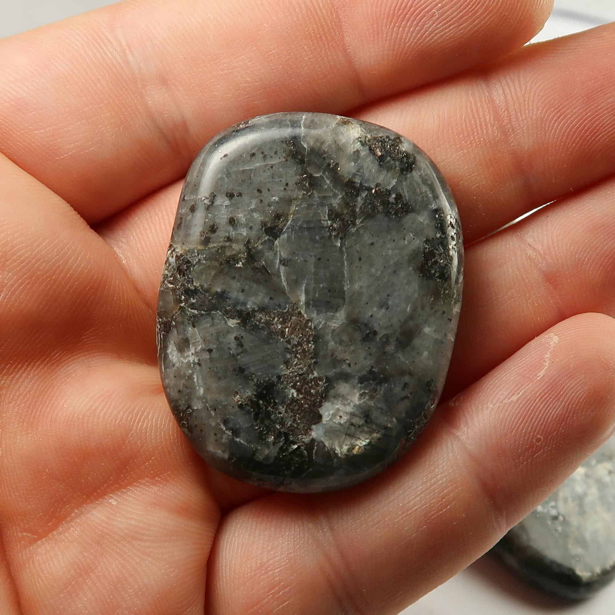 Larvikite palmstones | Flashy Norwegian Larvikite palmstones